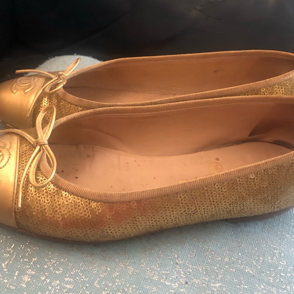 Rare Chanel Gold Sequined Ballet Flats Size 38 Made I… - Gem